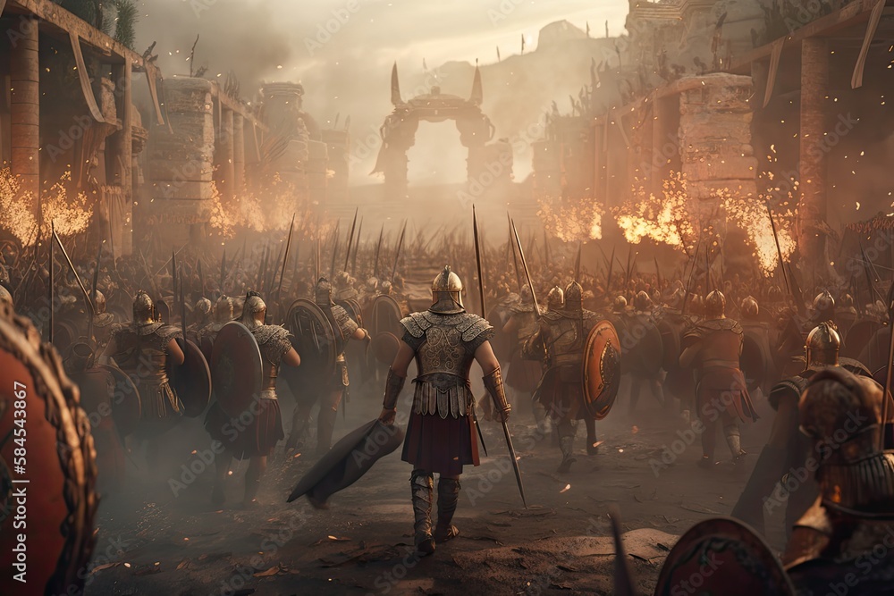 Julius Caesar and his Roman generals and warriors in battle Stock ...