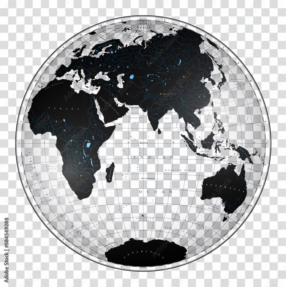 Transparent World Map in globe shape of Earth. Nicolosi globular ...