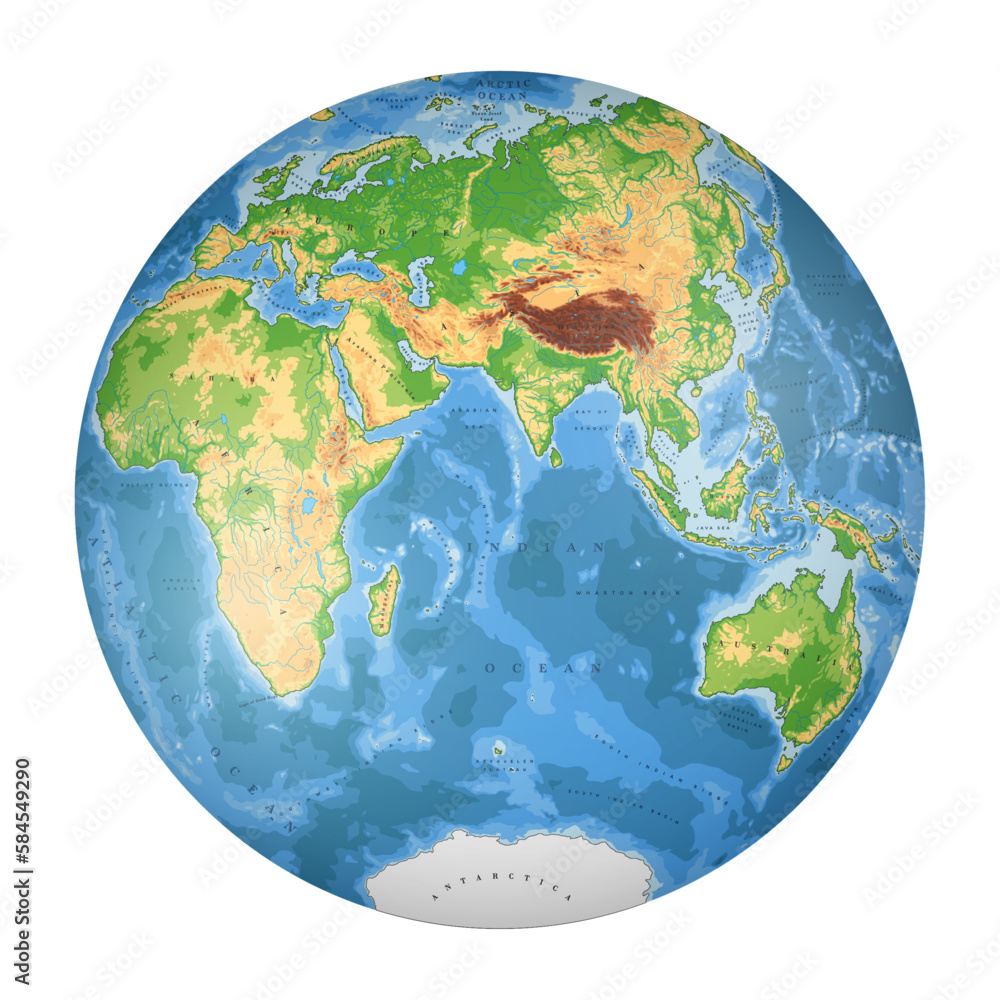Highly detailed physical World Map in globe shape of Earth. Nicolosi ...