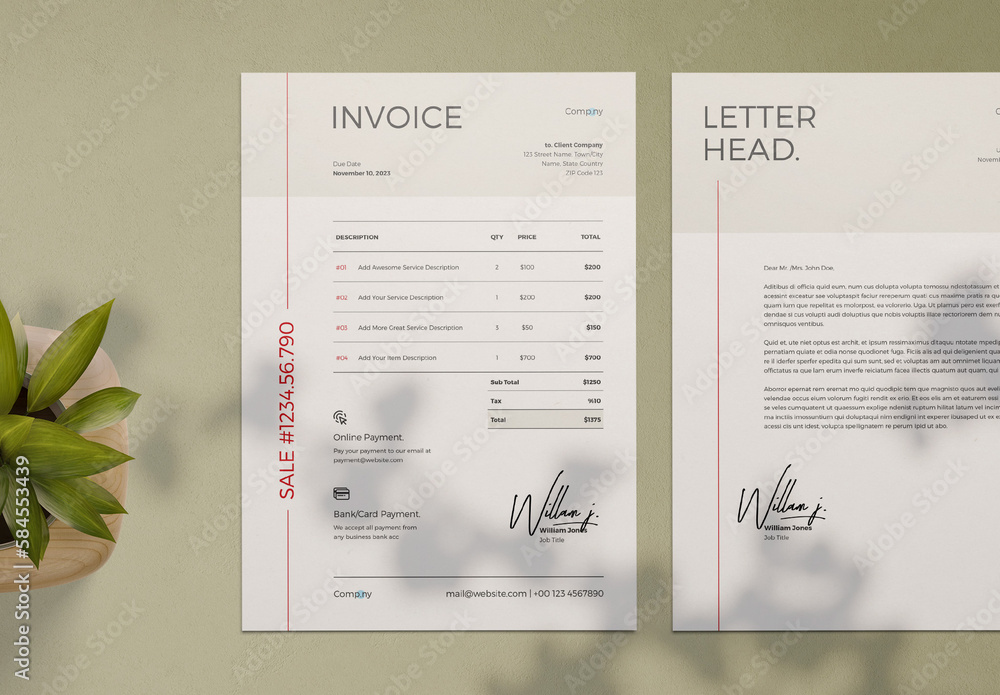 Invoice Layout Template with Red Accents Stock Template | Adobe Stock