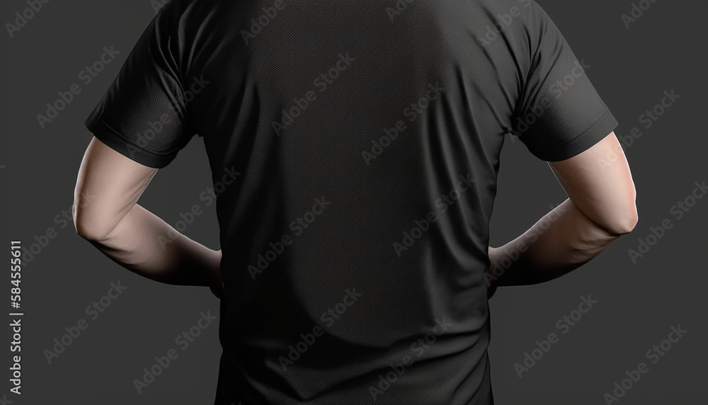 isolated black t shirt mockup model, back view, man wearing black t ...