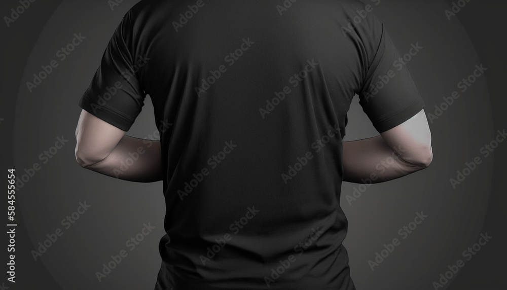 isolated black t shirt mockup model, back view, man wearing black t ...