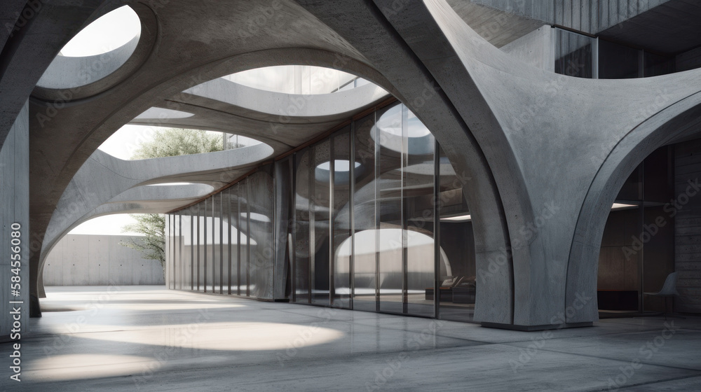 futuristic concrete architecture design with parametric intricate mesh ...