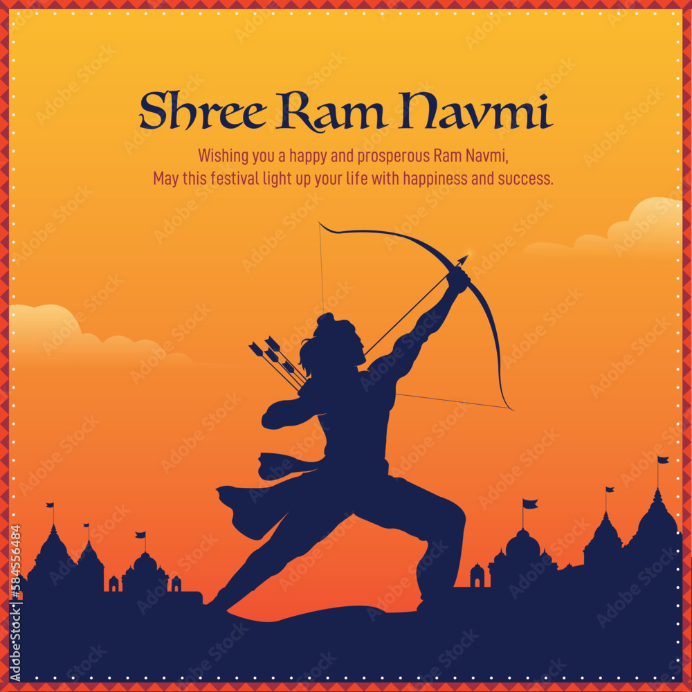 Illustration of Lord Ram bow arrow and temple background for Indian ...