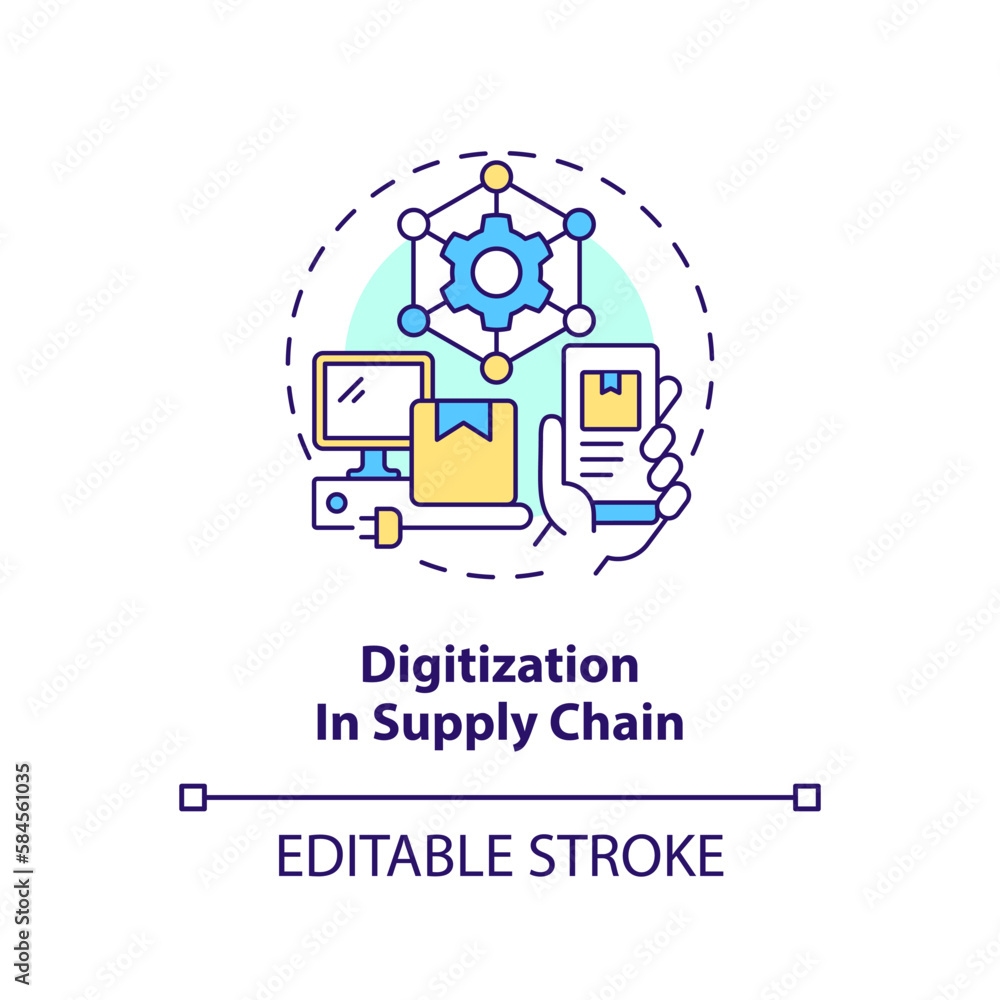 Digitization in supply chain concept icon. Key strategy of goods ...