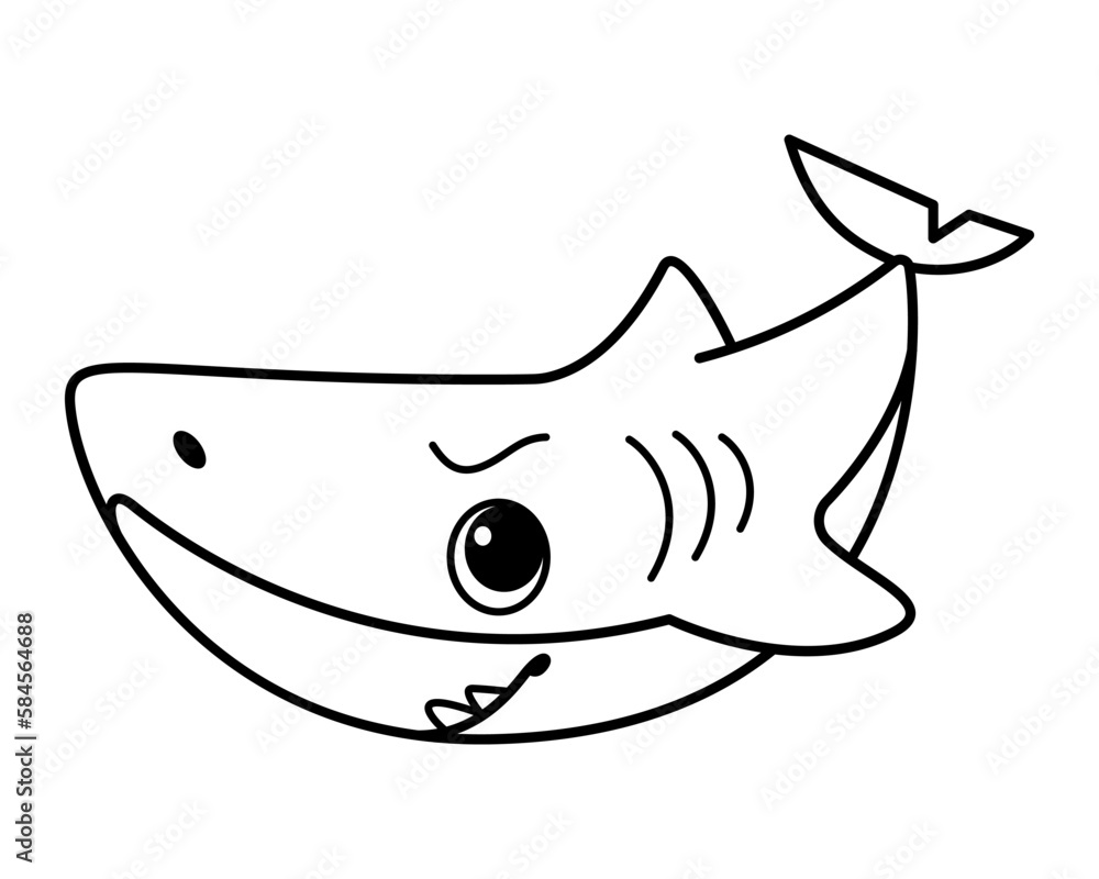 Cute Shark Coloring Page Cartoon Vector Illustration Stock Vector ...