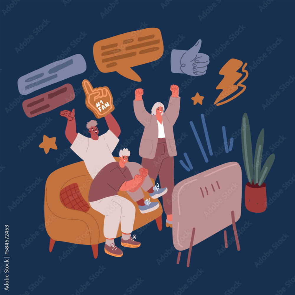 Cartoon vector illustration of Soccer fans and friends watching tv on ...