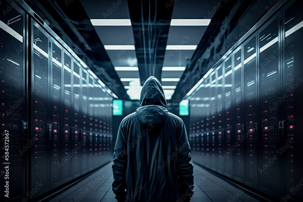 Hacker penetration tester engineer standing in front of a digital ...