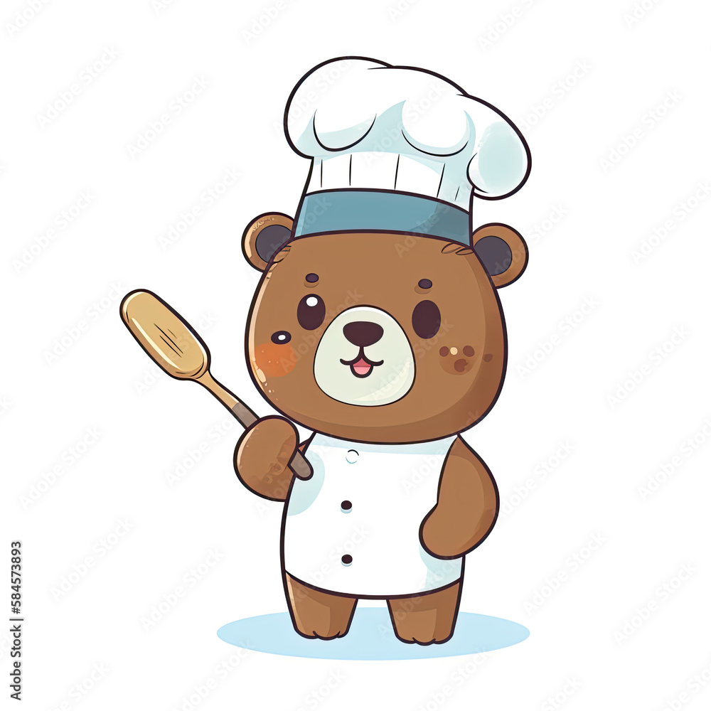 Cute cartoon bear dressed as chef, generated AI, generated, AI Stock ...