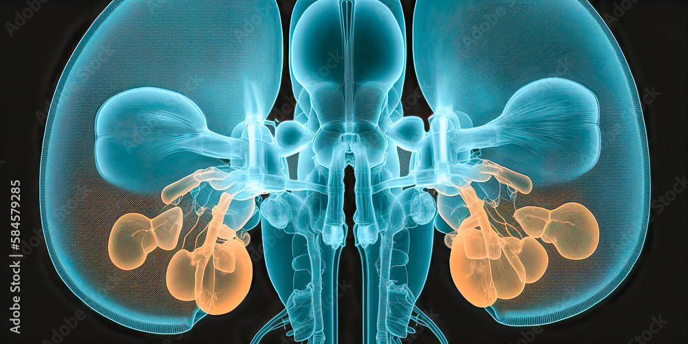 X-ray of the urinary tract, showing the bladder, ureters, and kidneys ...