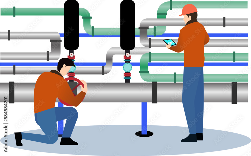 pipe industry worker vector illustration, Oil gas workers, Pipeline repairman flat vector ...