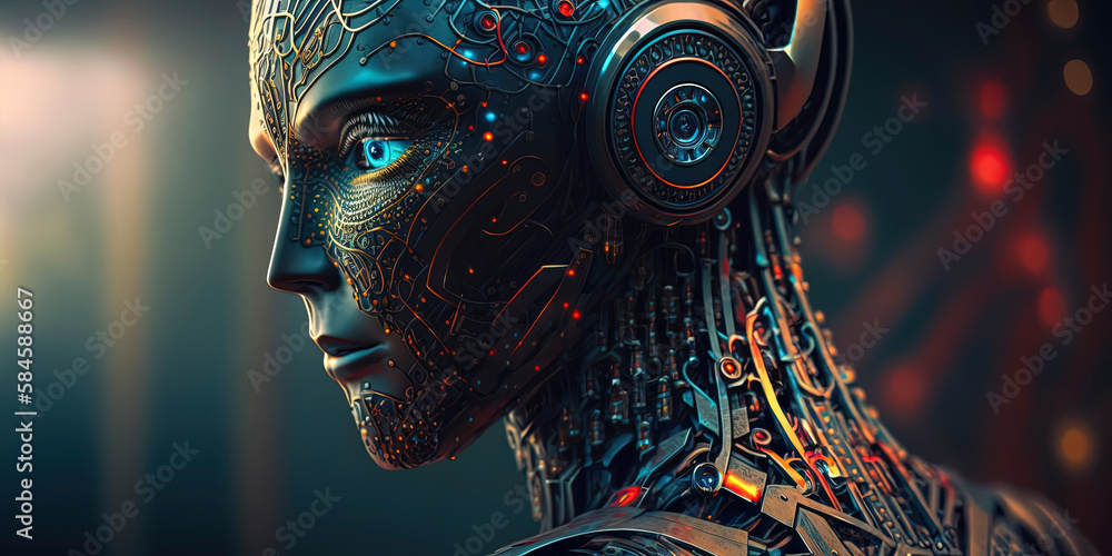 AI robot, with the matrix code in the background. Generative AI Stock ...