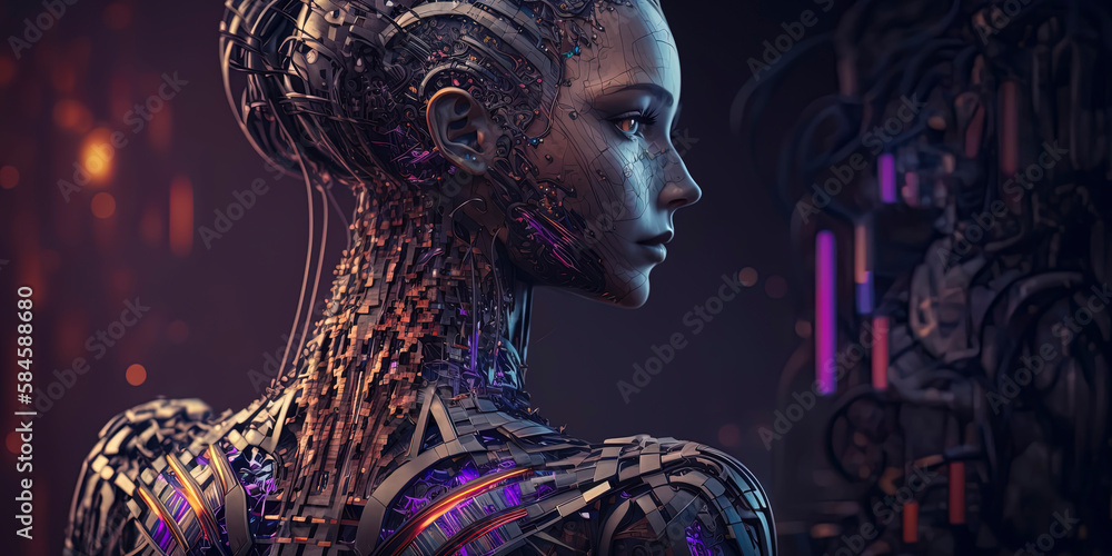 Matrix code background with AI robot. Generative AI Stock Illustration ...