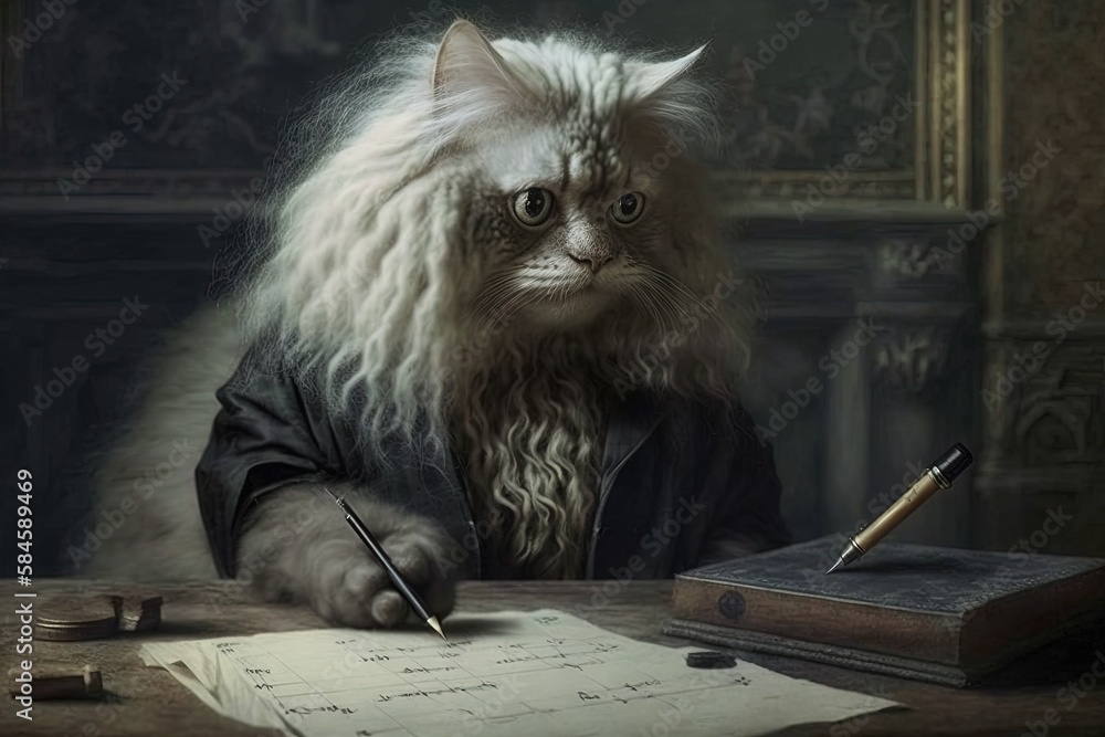 Cat as Isaac Newton famous historical character portrait illustration ...