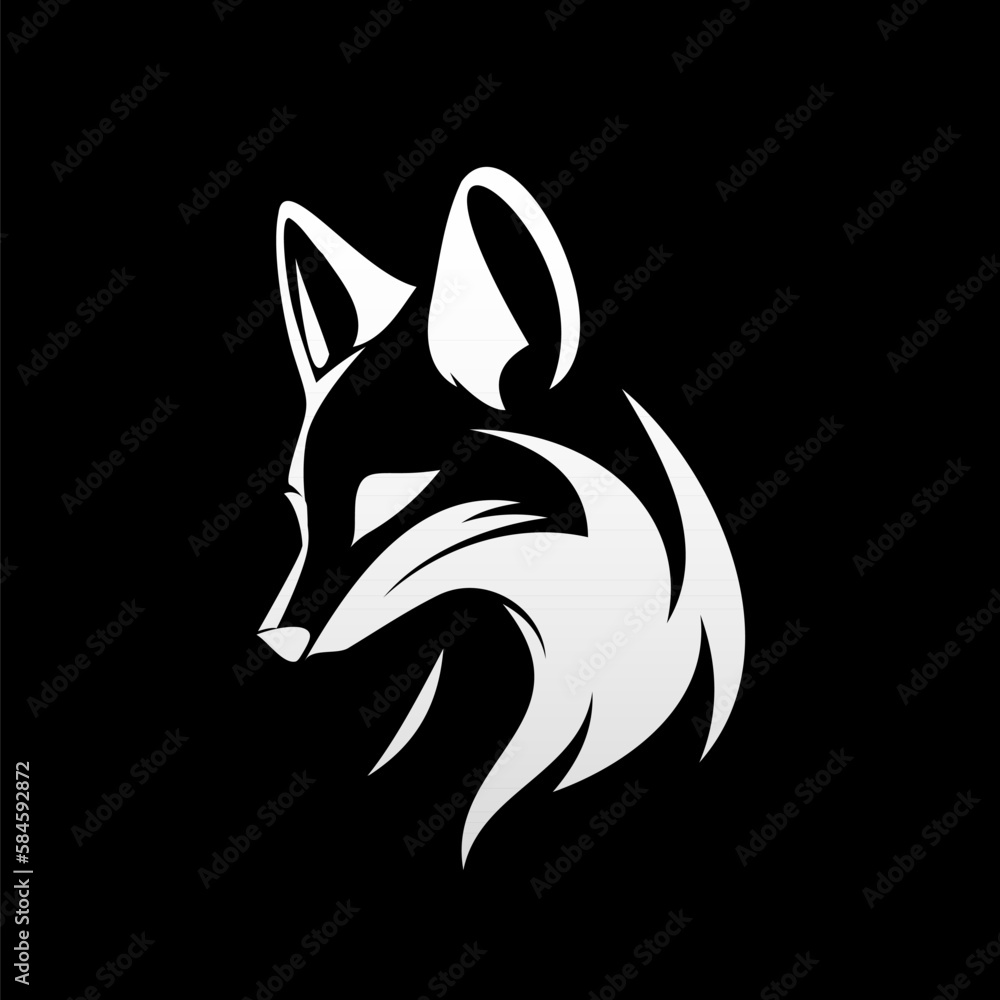 Illustrations of an Animal Emblem, a White Fox Head Symbol Head Icon on ...
