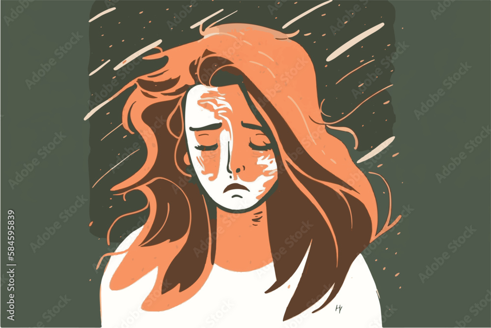 Sad girl. Woman crying. Vector art of depressed person. Hand drawn ...