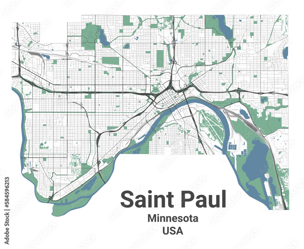 Saint Paul map, capital city of the USA state of Minnesota. Municipal ...