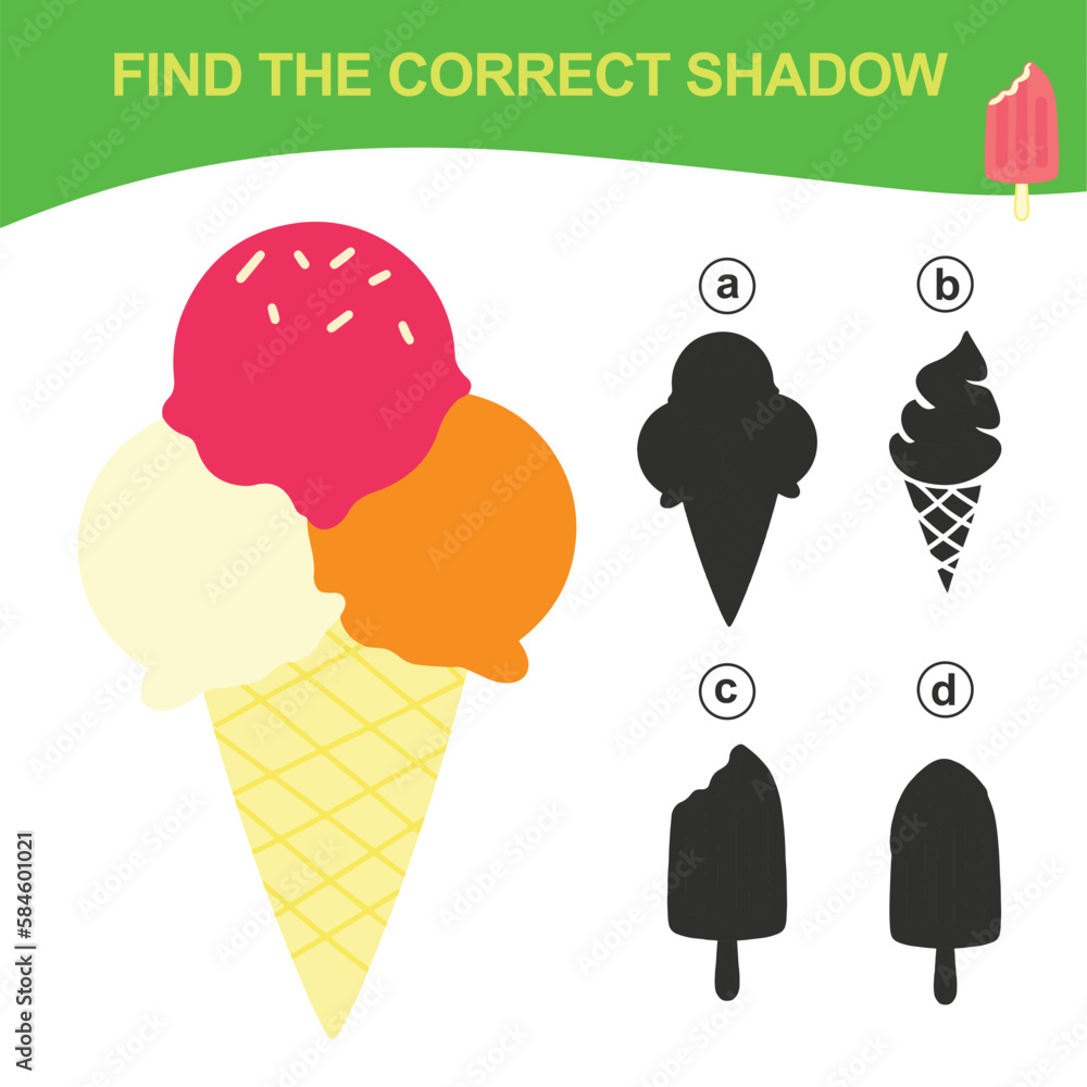 Educational game worksheet for children find the correct shadow ...