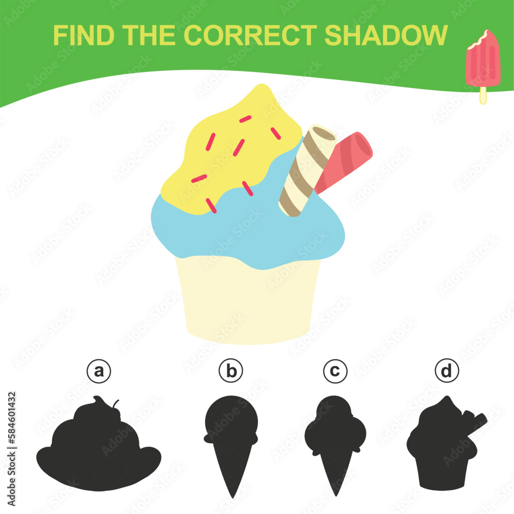Educational game worksheet for children find the correct shadow ...