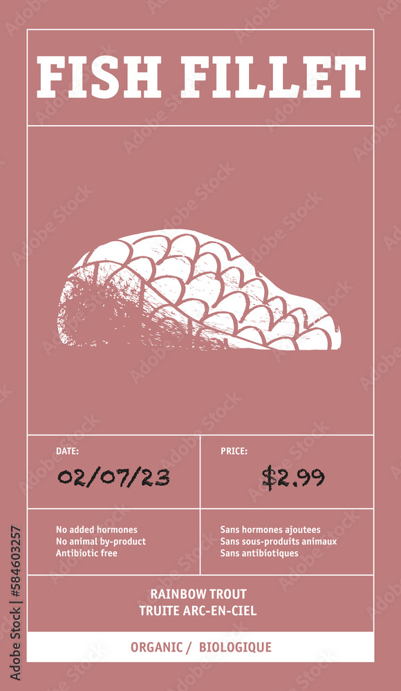 Modern typography banner, hand drawn steak. Meat, fish fillet abstract ...