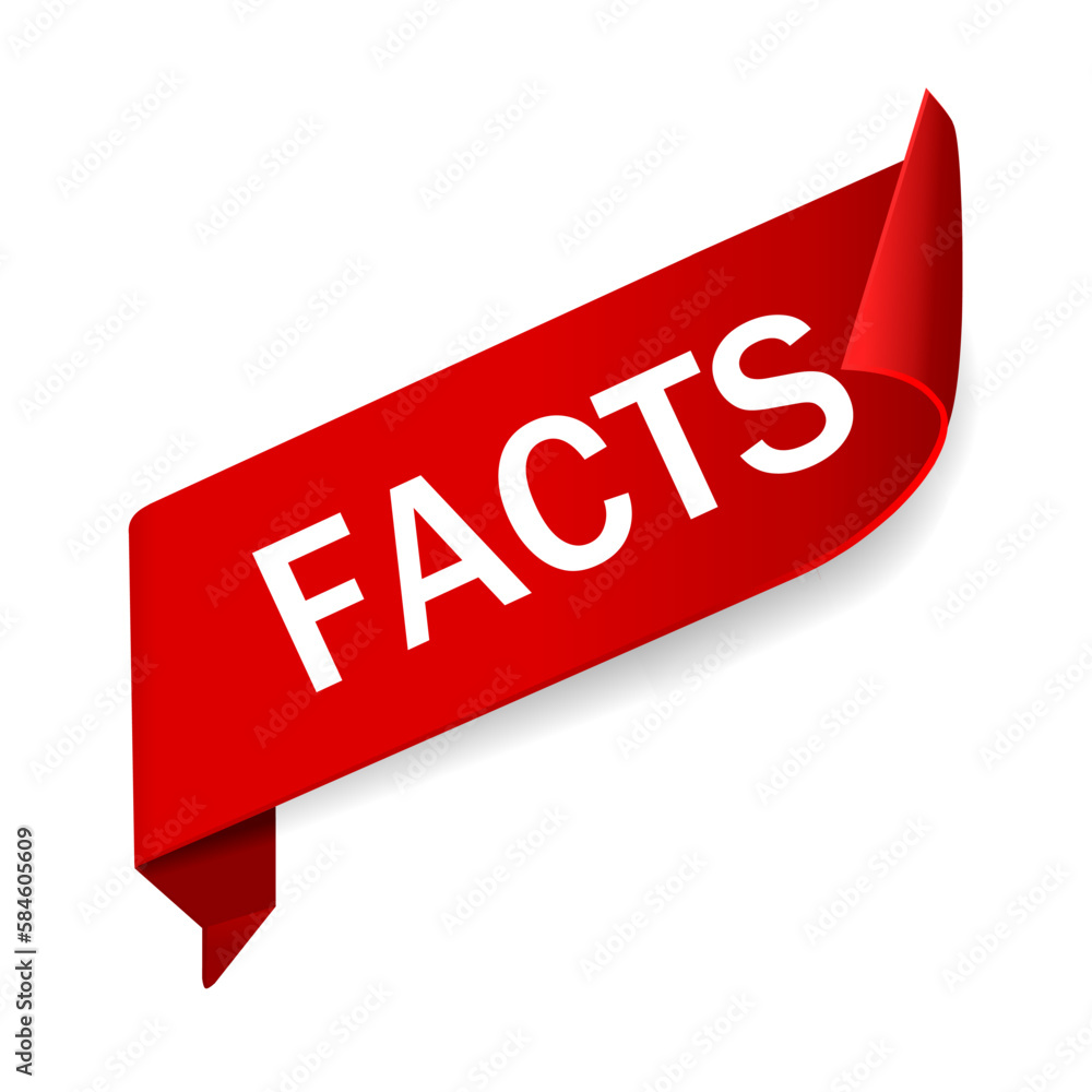 Red ribbon banner design facts lettering on white background. Flat ...