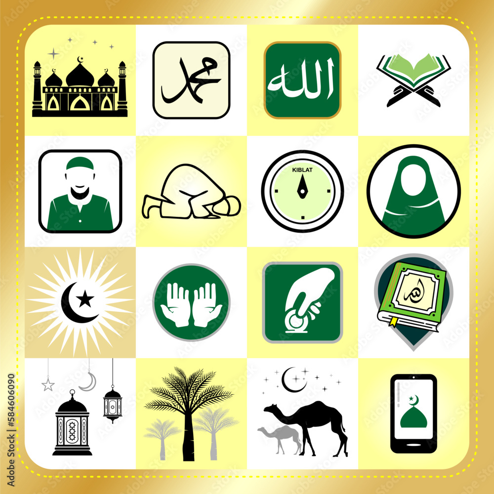Islamic icon set vector illustration. Set of icons related to islamic ...