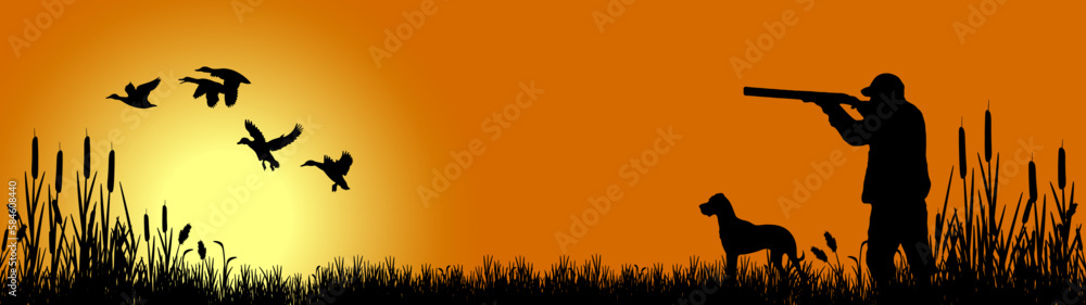 Wildlife duck animals hunting hunt panorama vector illustration - Black ...