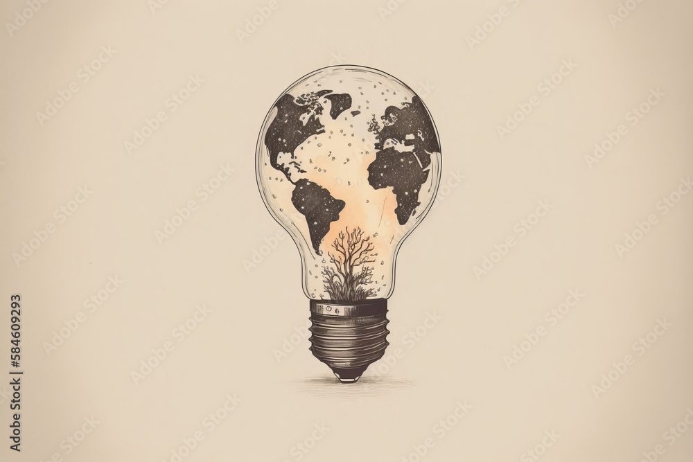 Generative AI illustration of simple old school drawing of light bulb ...