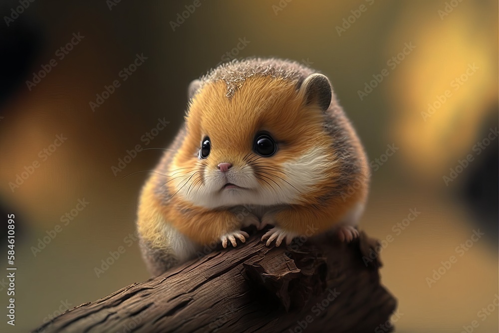 Image of a cute little animal on a log. With realistic style and ...