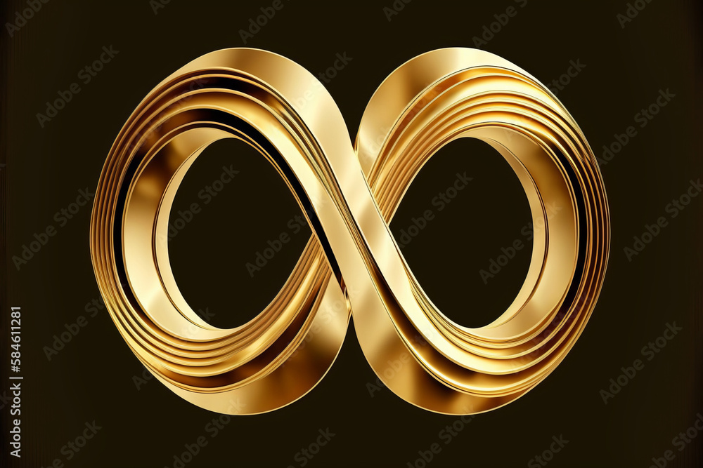 Generative AI illustration of golden Mobius strip in form of eternity ...
