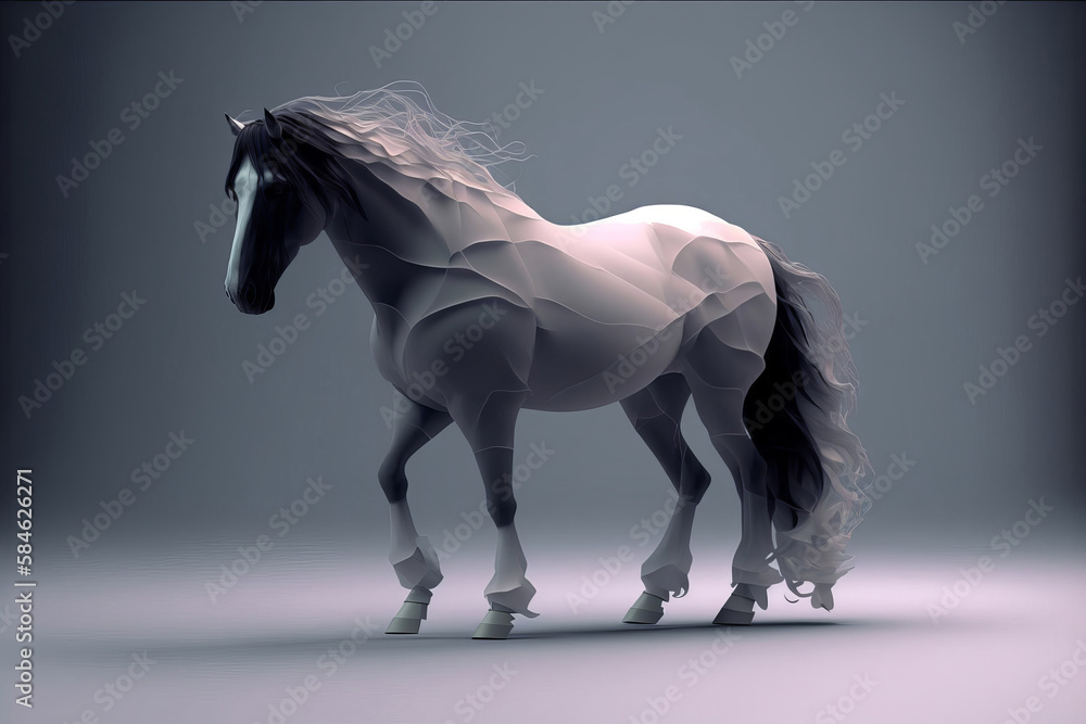 Low poly AI image of powerful purebred horse with long mane and tail ...