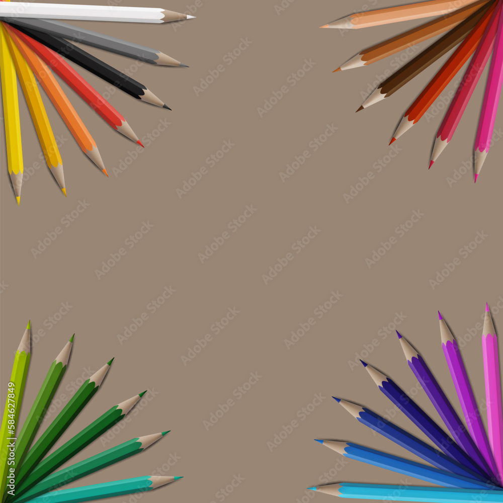 Color pencils corner border vector realistic elements. Crayons for ...