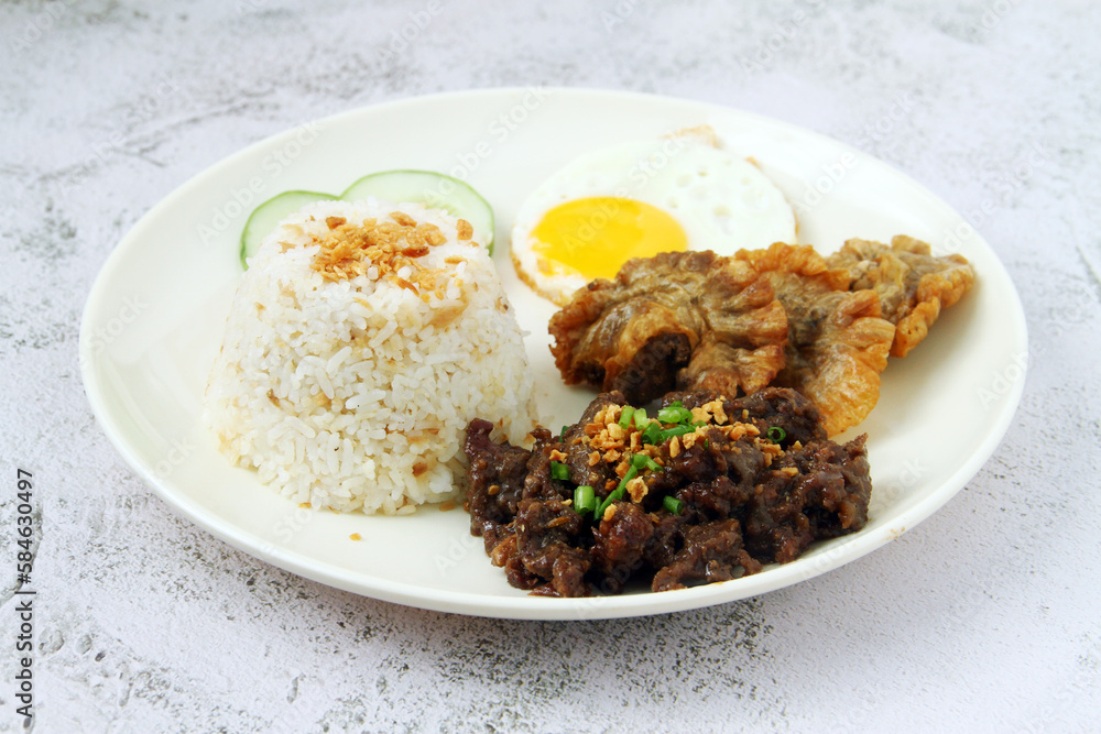 Filipino food called with beef tapa, chicharon bulaklak, fried rice and ...