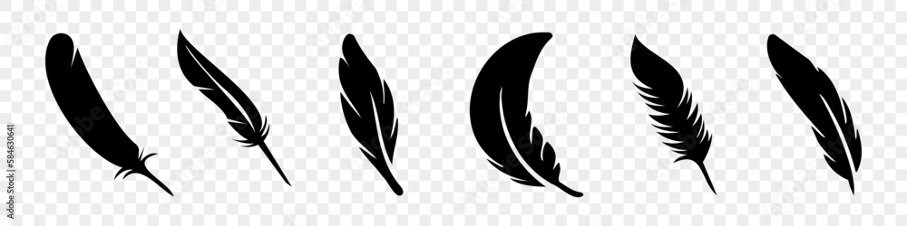 Set of black feather icon. Black feather collection Stock Vector ...