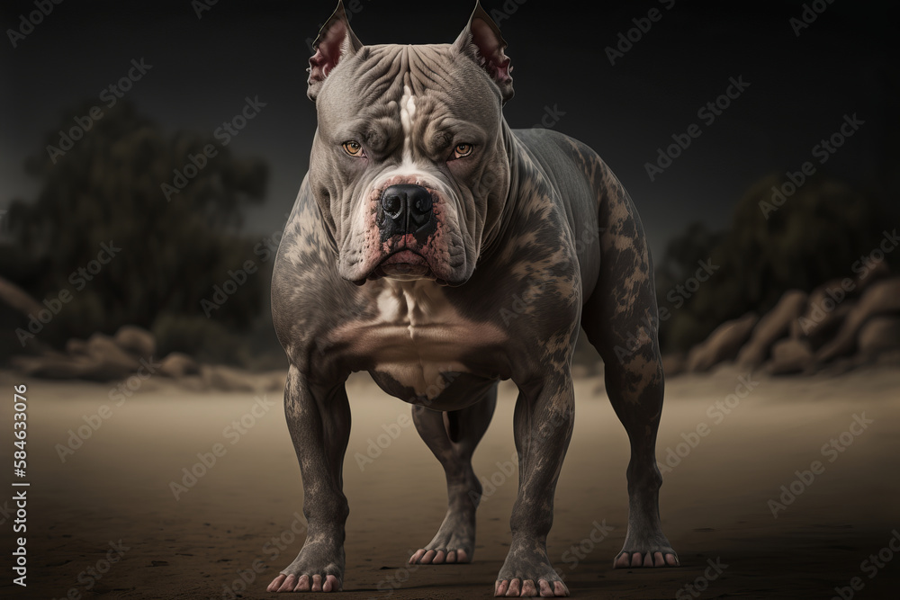 Generative AI illustration of strong American bully dog of black color ...