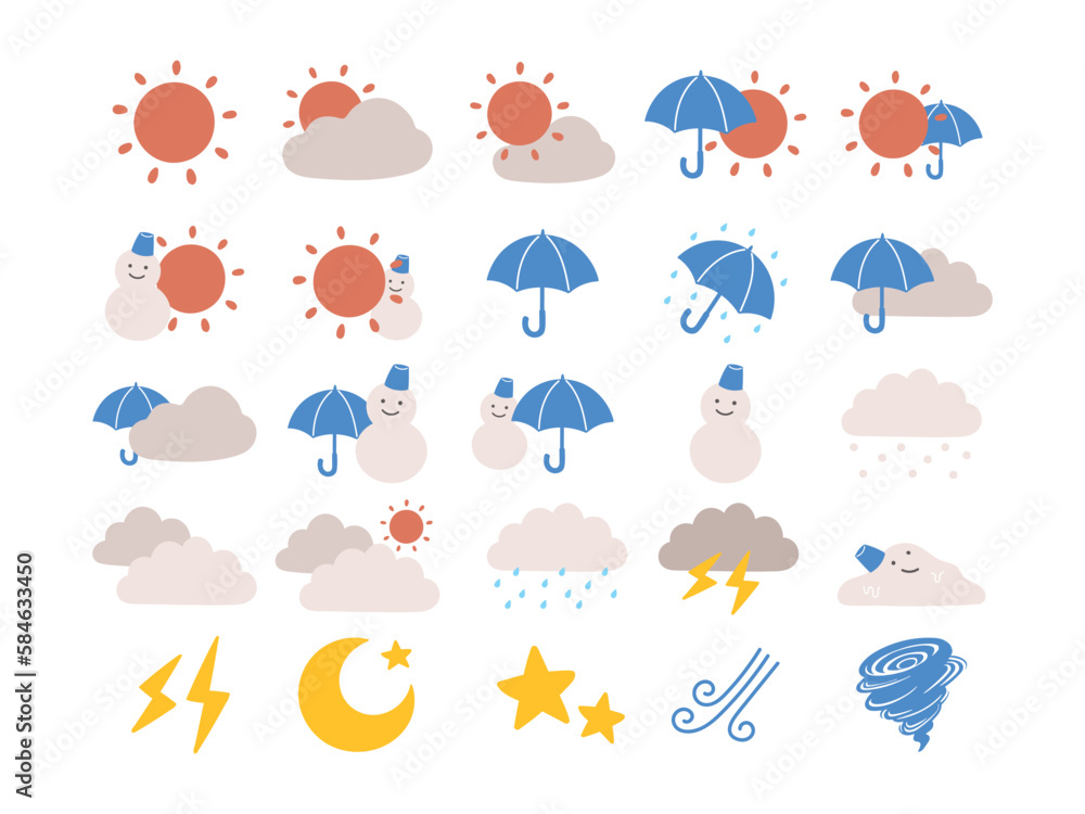 Poster シンプルで可愛い天気マークのイラストセット – Wall Art | UkPosters