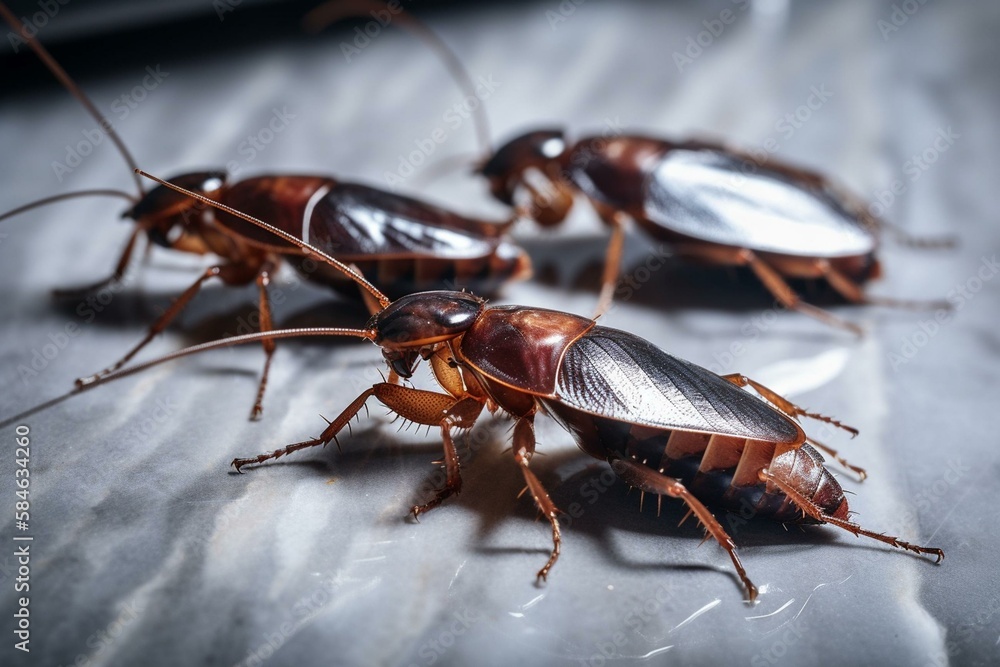 cockroach infestation in the kitchen, insects on the floor without ...