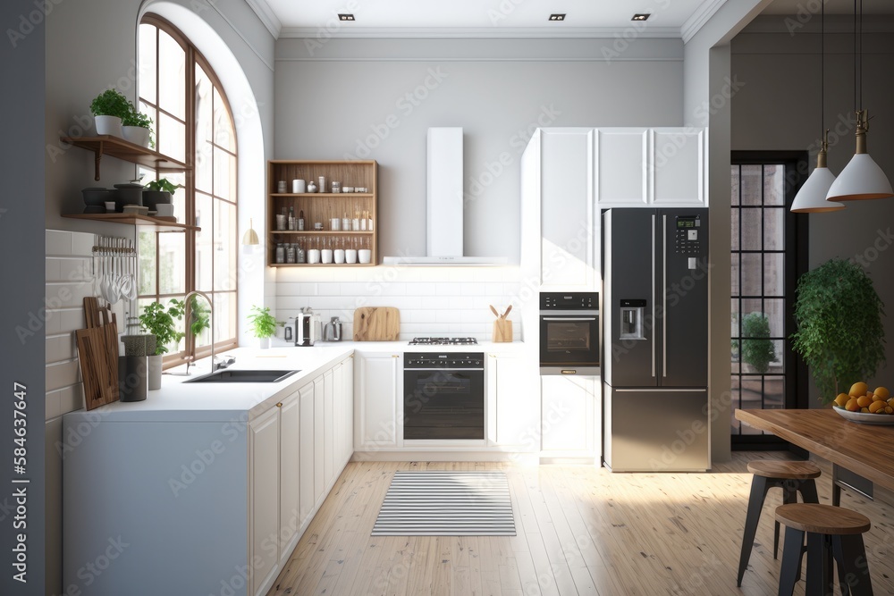 AI generated interior design of spacious kitchen in contemporary style ...