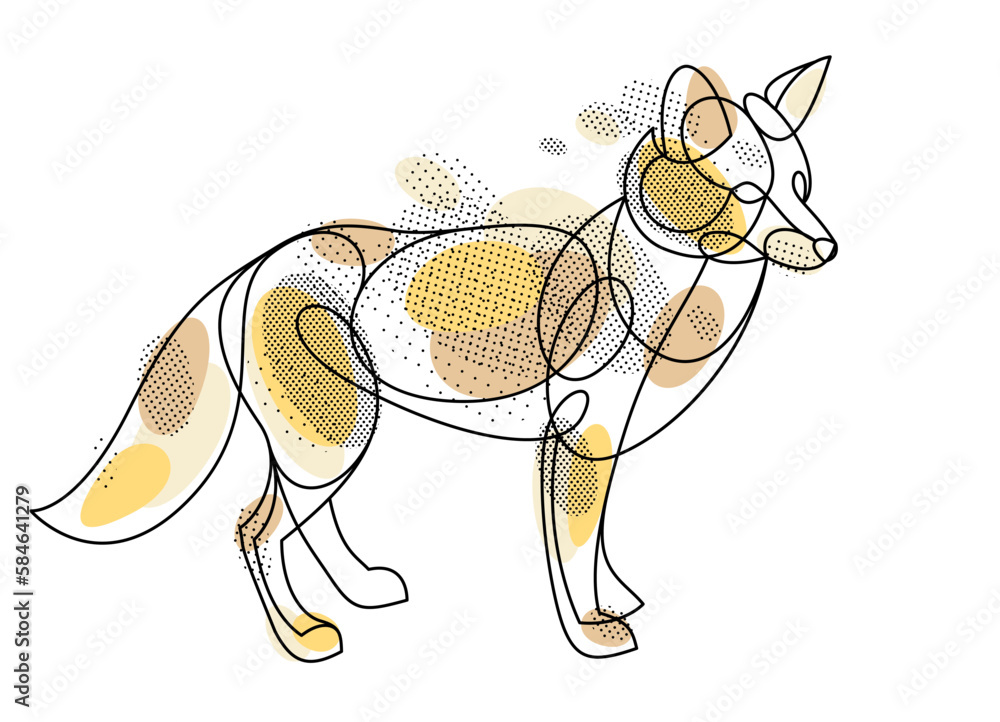 Cute red fox adorable wild animal vector linear drawing isolated, line ...