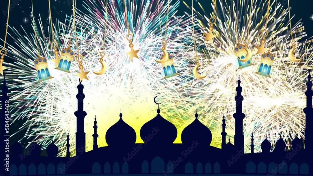 Eid Mubarak Background With firework in the Sky .Eid Mubarak ...