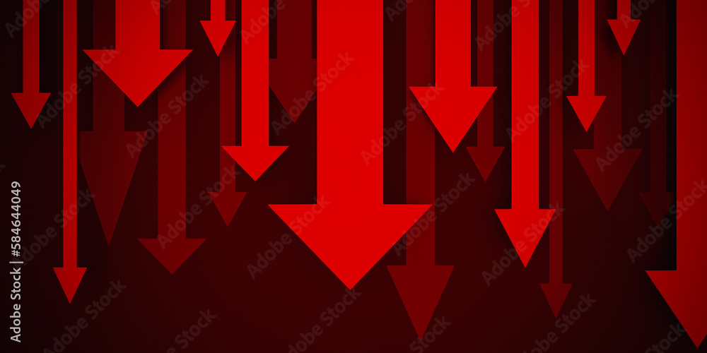 Arrows moving down, low and to the bottom or ground. Red arrows showing ...