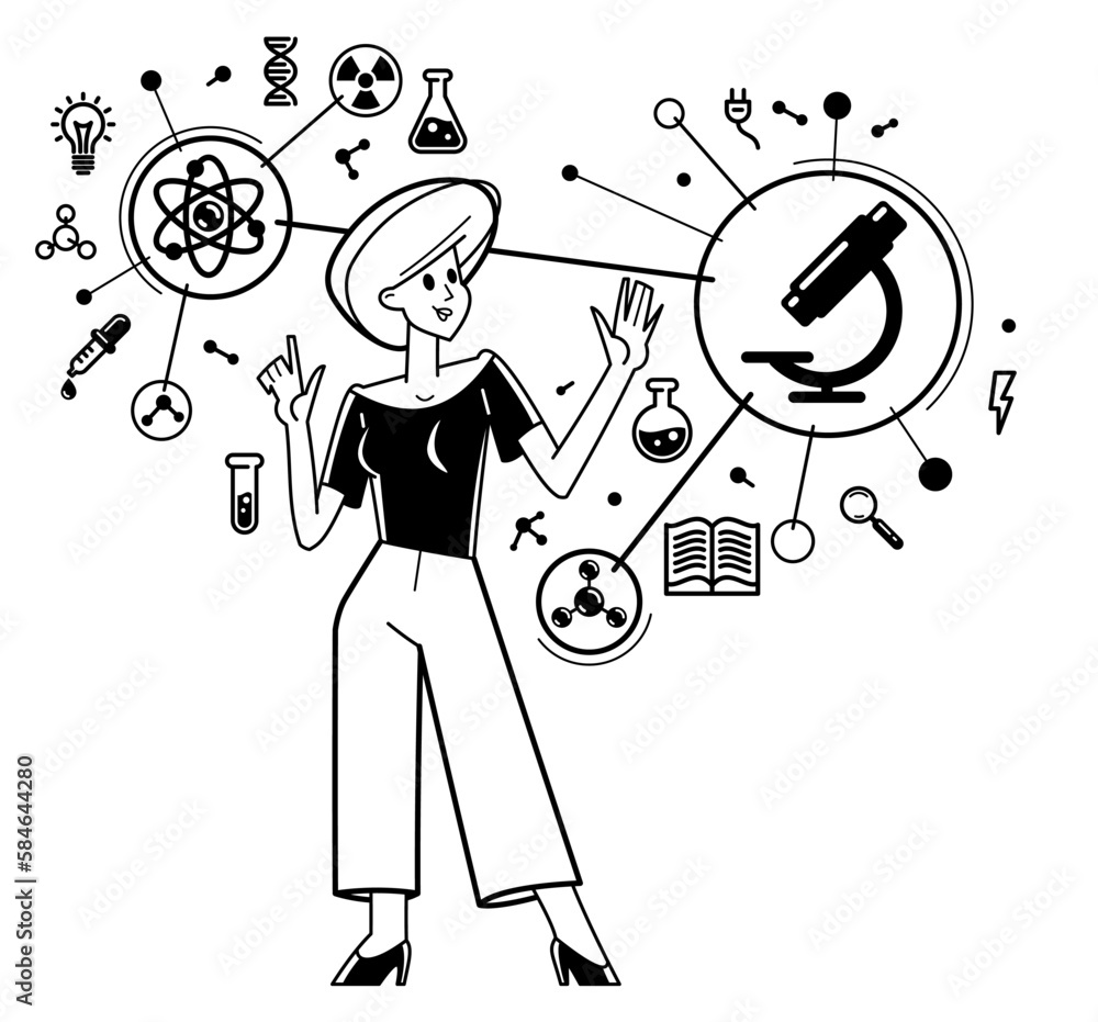 Scientist discovering science theory and making experiments vector ...