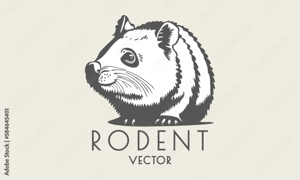 Vector white-gray rodent. Simple logo, sticker or emblem. Cute little ...
