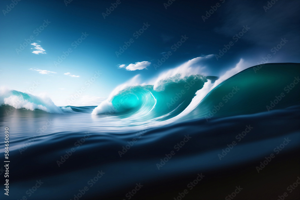 Big blue wave in the ocean. Generative AI. Stock Illustration | Adobe Stock