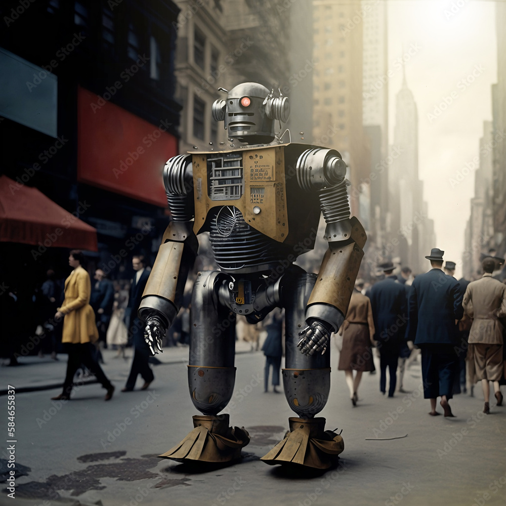 Robot playing in a futuristic city, steam punk, mecanic. Futuristic ...