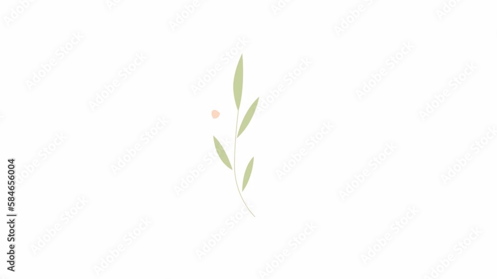 Animated twig with green leaves. Tree branch blowing in wind. Flat ...