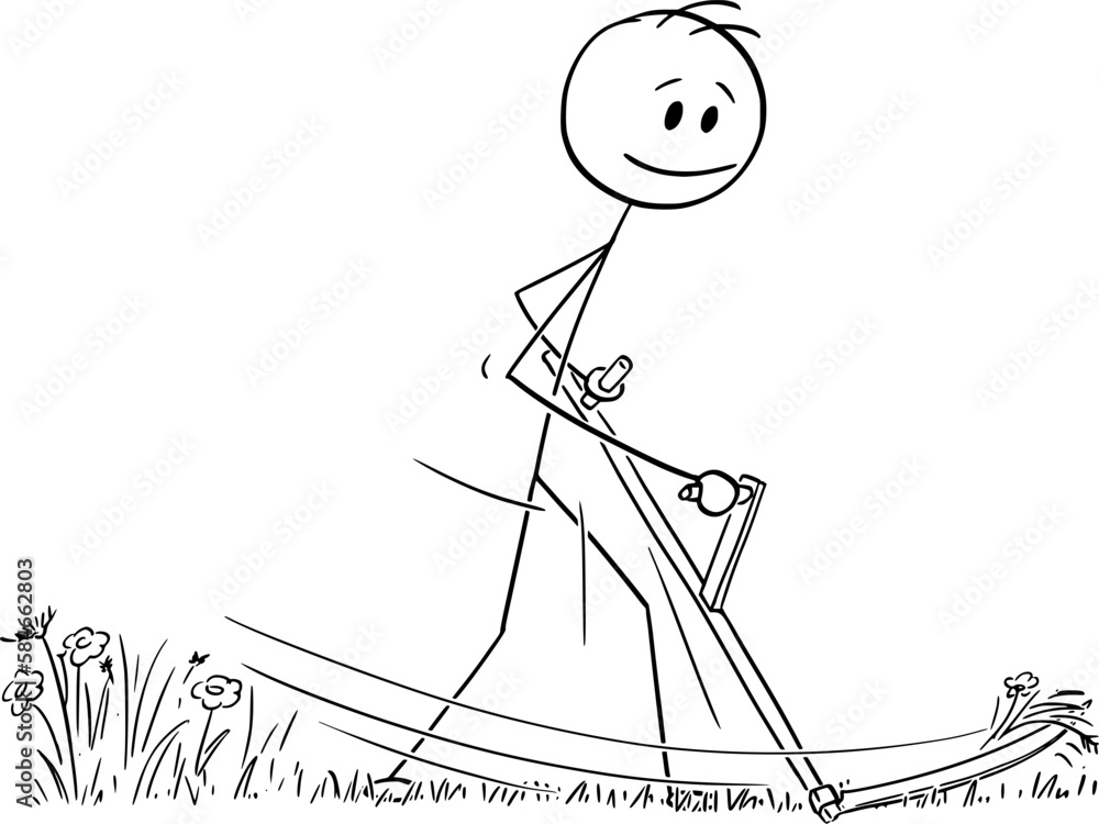 Mowing Grass With Scythe , Vector Cartoon Stick Figure Illustration ...