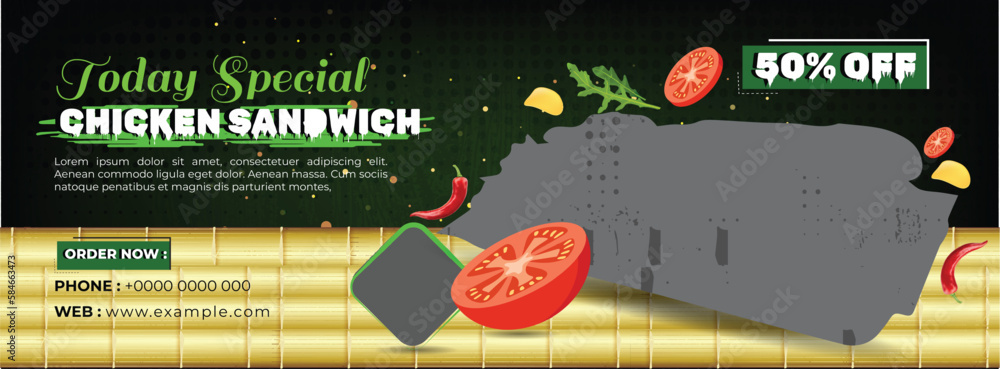 Chicken sandwich food menu banner template Stock Vector | Adobe Stock