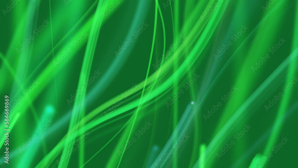Background animation of aesthetic green fiber light particles ...