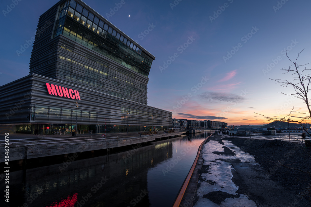 Newly built Munch Museum in Oslo, Norway seen at a winter night Stock ...